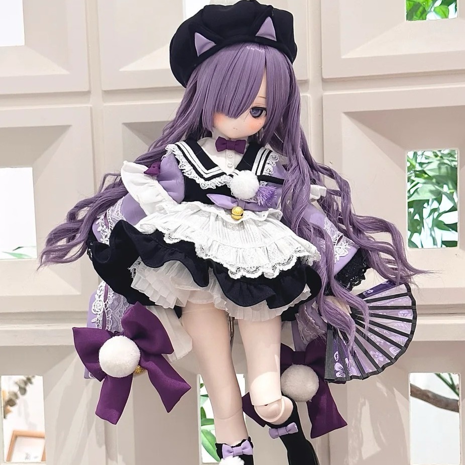 カスタム和服猫耳帽子セット：ブラックパープル（40cm,MSD,MDD対応）（MiniDD）｜DOLK（ドルク）